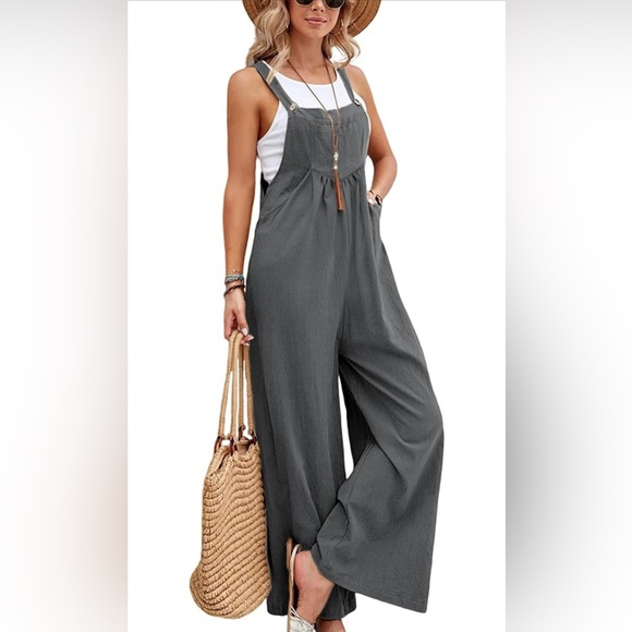 Pants & Jumpsuits | Bluish Gray Casual Loose Fit Wide Leg Jumpsuit With ...